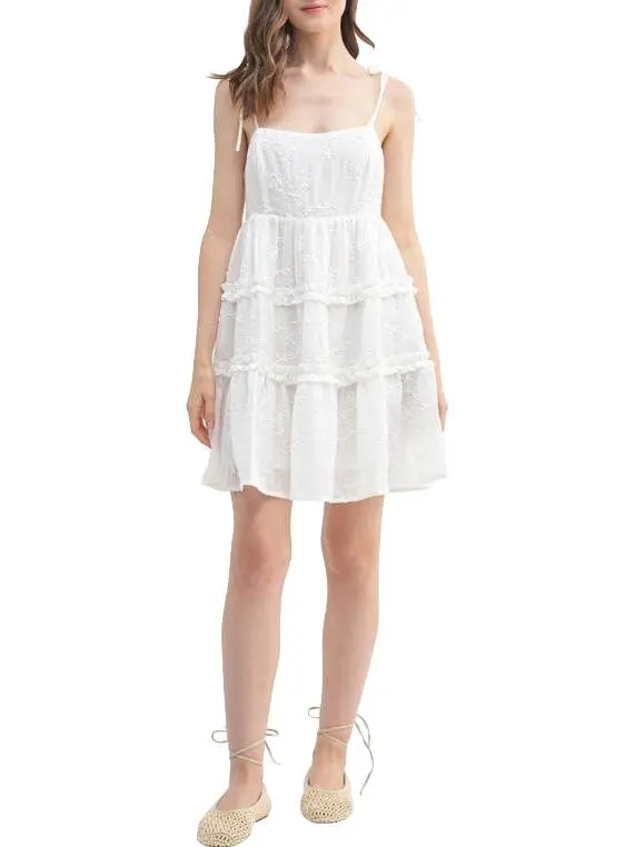 ALL IN FAVOR Embroidered Tiered Mini Dress - White
