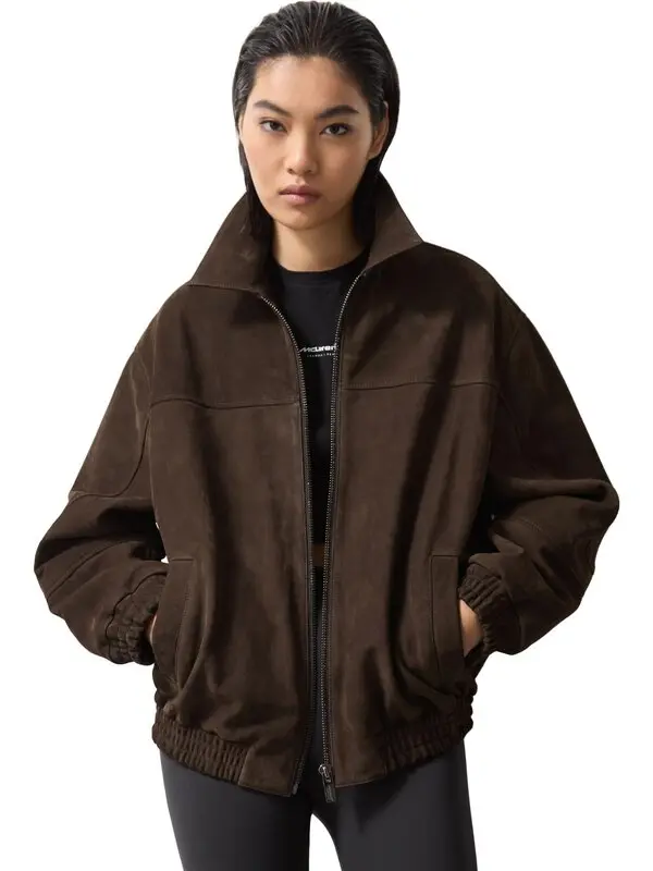 REISS X Mclaren F1 Team Suede Bomber Jacket - Chocolate Brown