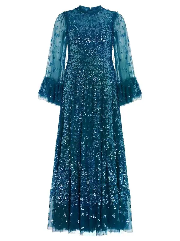 NEEDLE & THREAD Bell Sleeves Gown - Blue