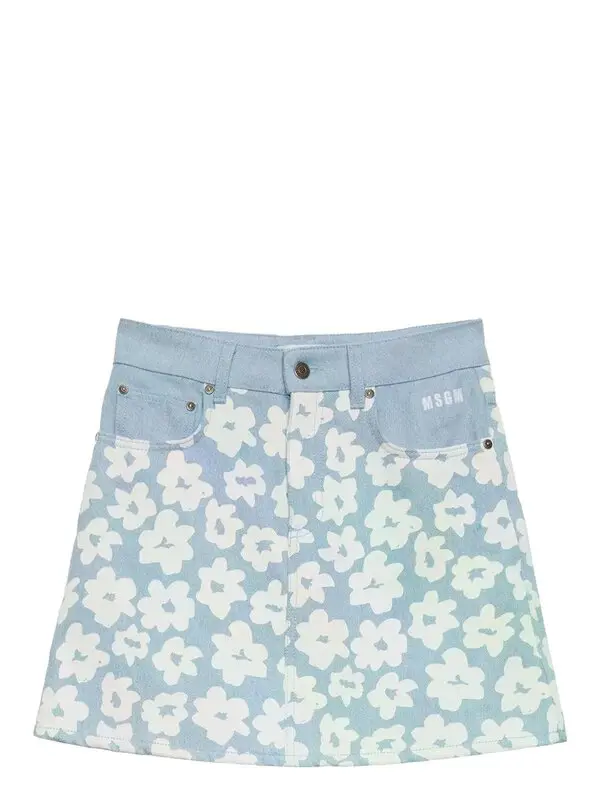 MSGM Floral-print Denim Skirt - Blue