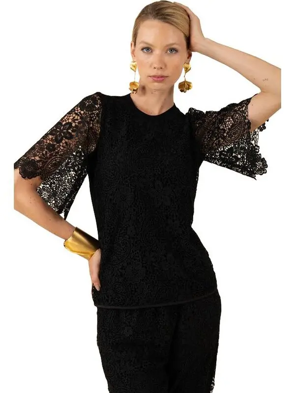Hale Bob Macy Lace Top - Black
