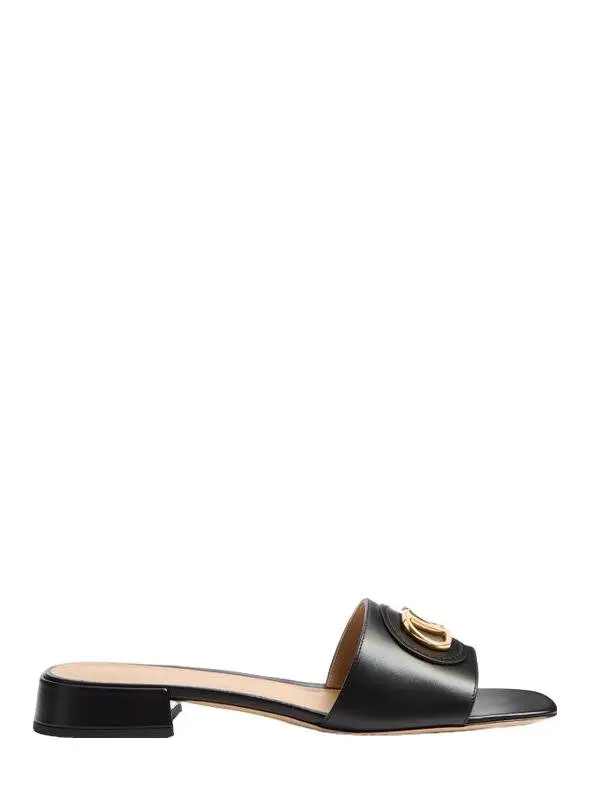 Valentino Garavani Vlogo Signature Calfskin Slide Sandal - Black
