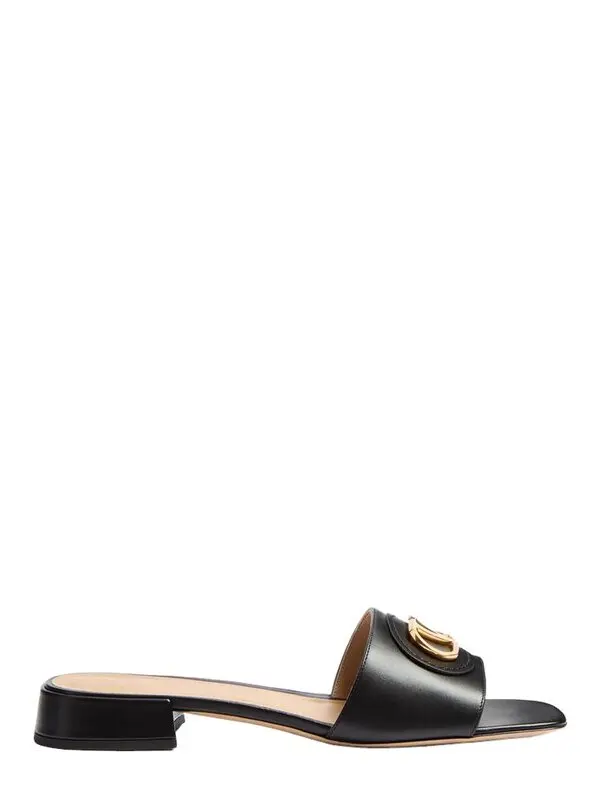 Valentino Garavani Vlogo Signature Calfskin Slide Sandal - Black