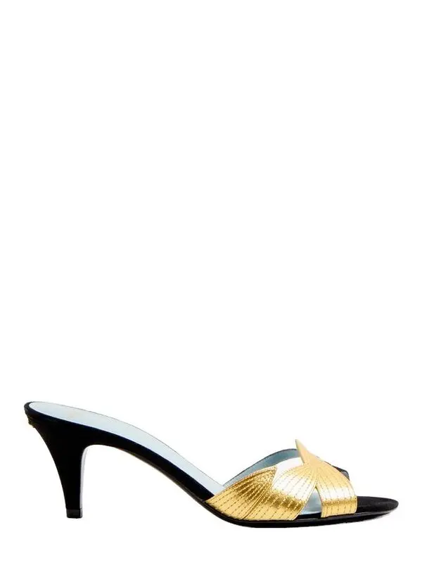 Valentino Garavani Foliefoliage Suede Slide Sandals - Black/gold