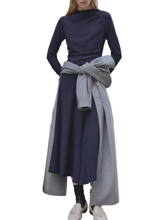 Mango Asymmetric Long Sleeve Dress - Night Blue