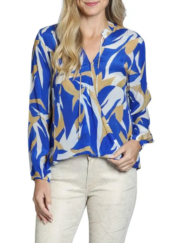 APNY Print Surplice Neck Top - Blue Multi