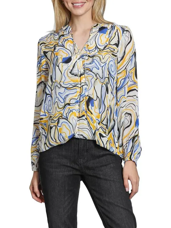 APNY Print Surplice Neck Top - Blue Multi