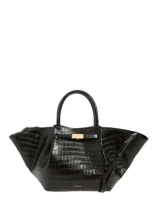 DEMELLIER New York Leather East/west Midi Tote - Black Croc Effect