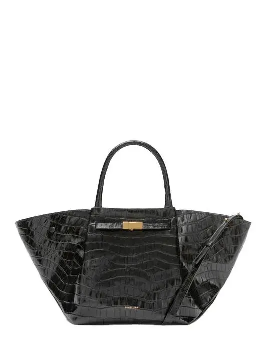 DEMELLIER New York Leather East/west Midi Tote - Black Croc Effect