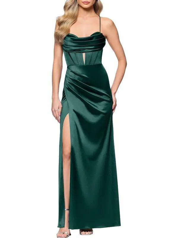 BLONDIE NITES Drape Corset Gown - Hunter