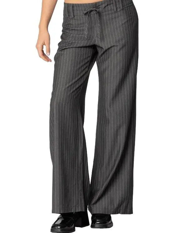 EDIKTED Mayla Pinstripe Wide Leg Pants - Gray
