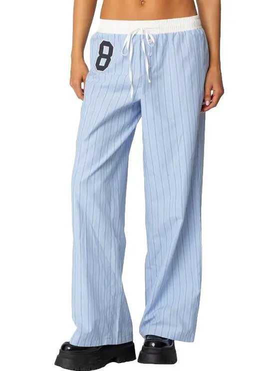 EDIKTED Contrast Waist Stripe Wide Leg Sweatpants - Blue