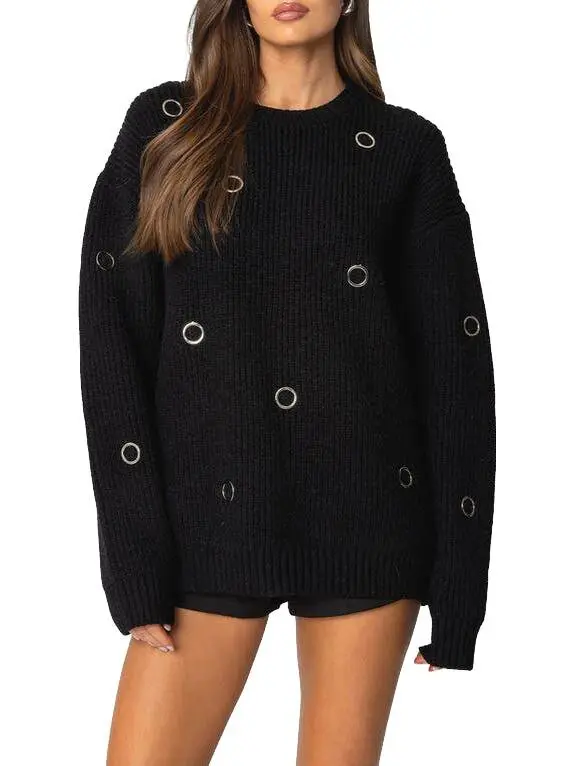 EDIKTED Ellia Grommet Oversized Sweater - Black