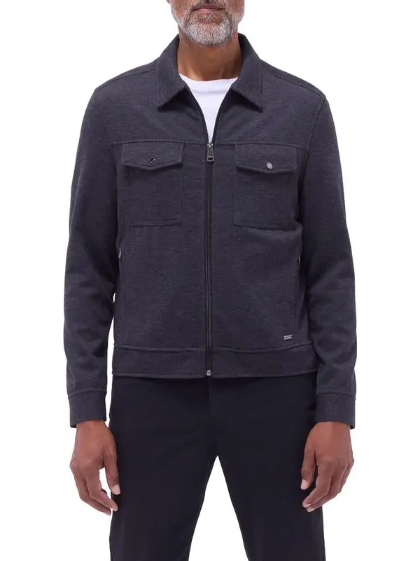 Bugatchi Soft Touch Zip Knit Shirt Jacket - Black