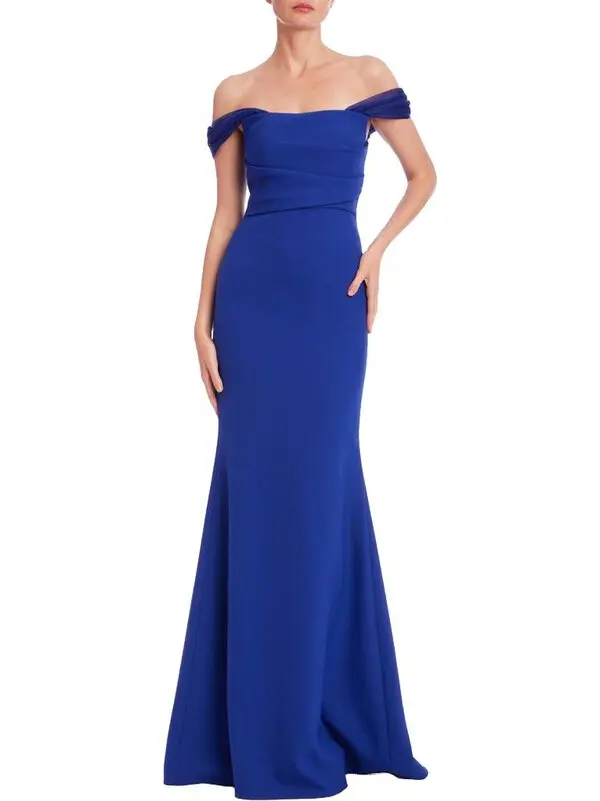 Badgley Mischka Off-the-shoulder Trumpet Gown - Blueberry