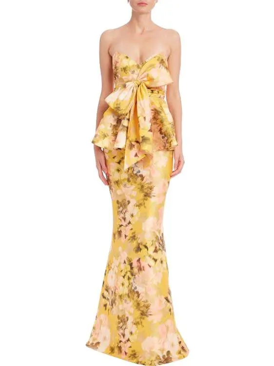Badgley Mischka Floral Mermaid Gown - Yellow Multi