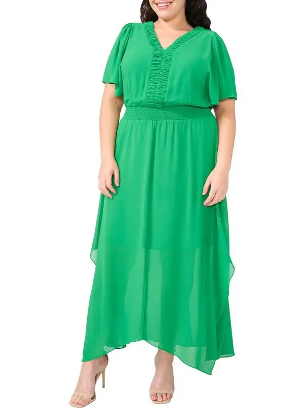 CECE DUPRAZ Flutter Sleeve Maxi Dress - Medium Green
