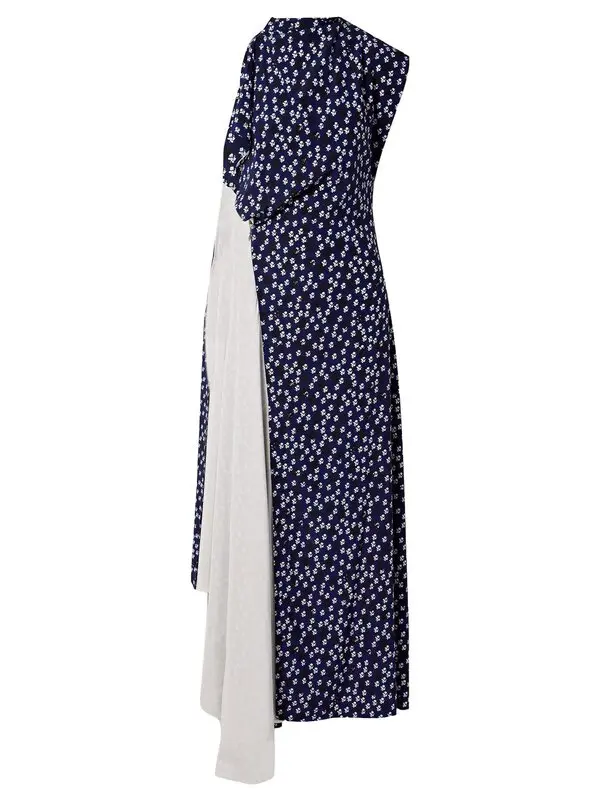 Proenza Schouler Devyn Asymmetric Draped Floral-print Poplin Maxi Dress - Blue