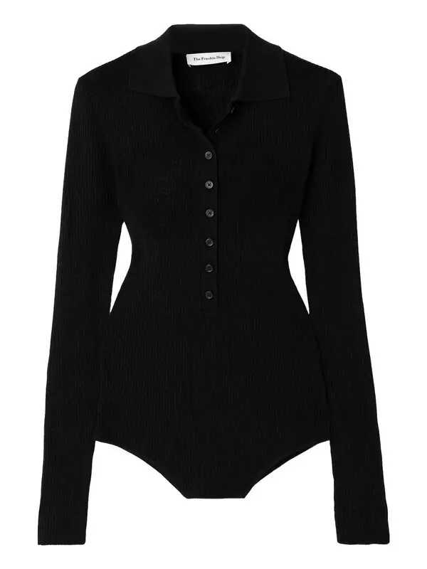 THE FRANKIE SHOP Solana Ribbed Bodysuit - Black