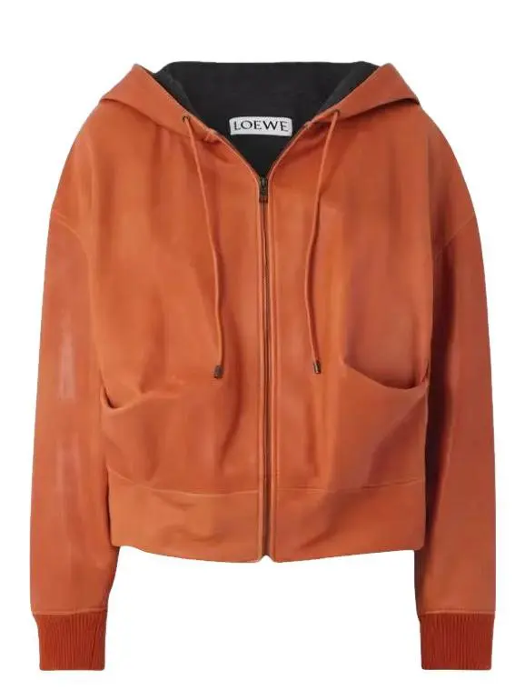 Loewe Hooded Draped Leather Jacket - Orange