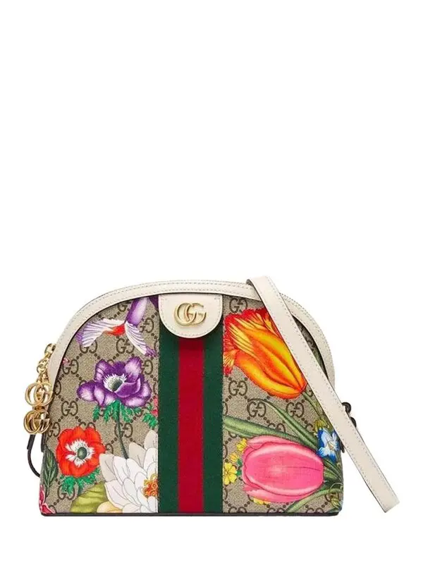 Gucci Ophidia Dome Crossbody Gg Supreme Flora - Ivory/beige