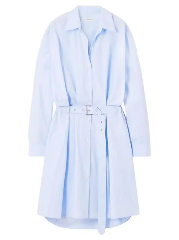 Dries Van Noten Belted Cotton-poplin Shirt Dress - Blue