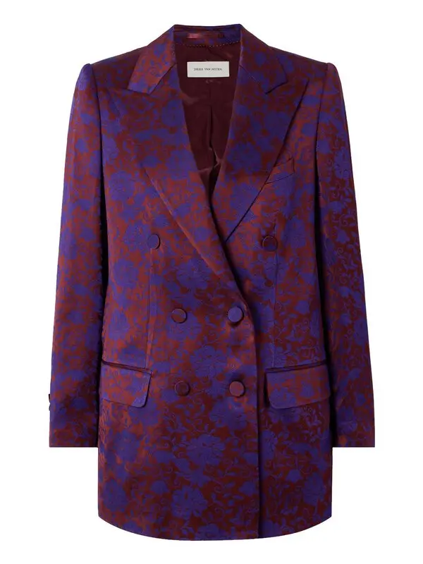 Dries Van Noten Double-breasted Floral-jacquard Blazer - Purple