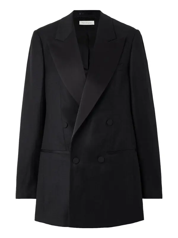Dries Van Noten Oversized Double-breasted Wool, Linen And Silk-blend Twill Blazer - Black