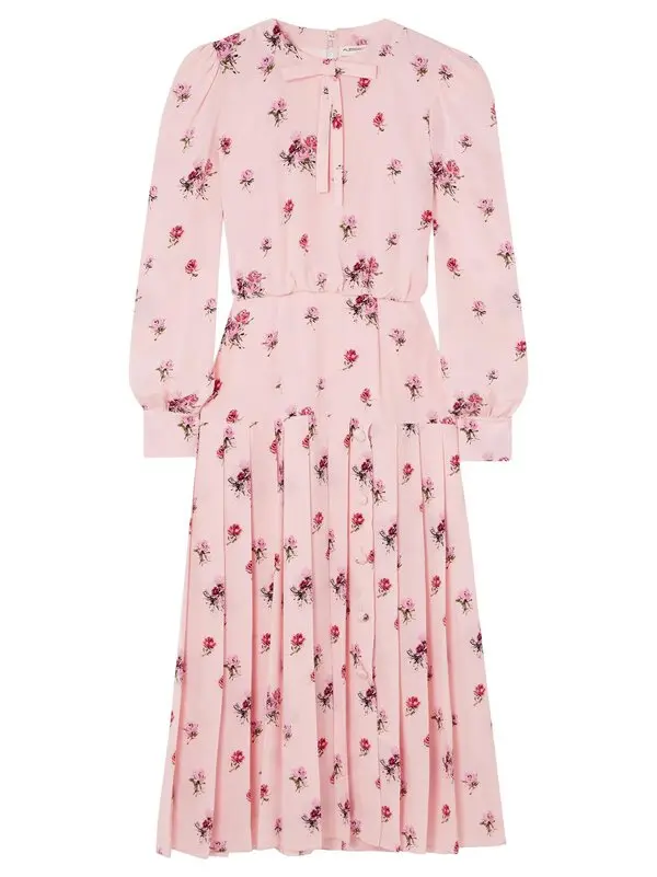 Alessandra Rich Bow-detailed Floral-print Silk Crepe De Chine Midi Dress - Pink