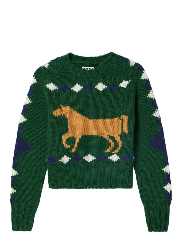 BODE Diamond Corral Intarsia Wool Sweater - Green