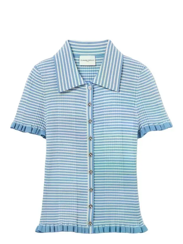 Claudie Pierlot Striped Button-up T-shirt - Blue