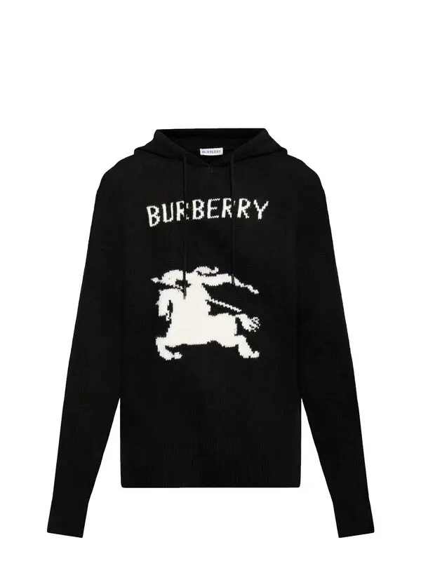 Burberry Intarsia Knit Hoodie - Black