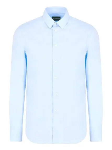 Emporio Armani Stretch Cotton Poplin Shirt - Blue