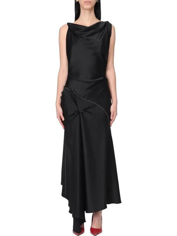 Victoria Beckham Asymmetrical Draped Midi Dress - Black