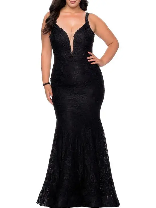 LABOMME Fitted Lace Gown - Black