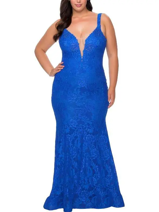 LABOMME Fitted Lace Gown - Royal Blue