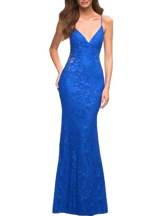 LABOMME Lace Embellished Prom Dress - Royal Blue
