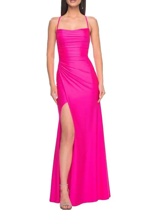 LABOMME Jersey Gown With Ruching - Neon Pink