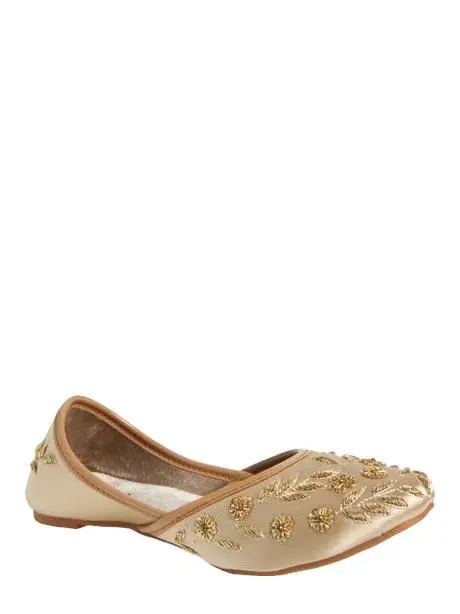 FUCHSIA Amira Beaded & Embroidered Flats - Gold