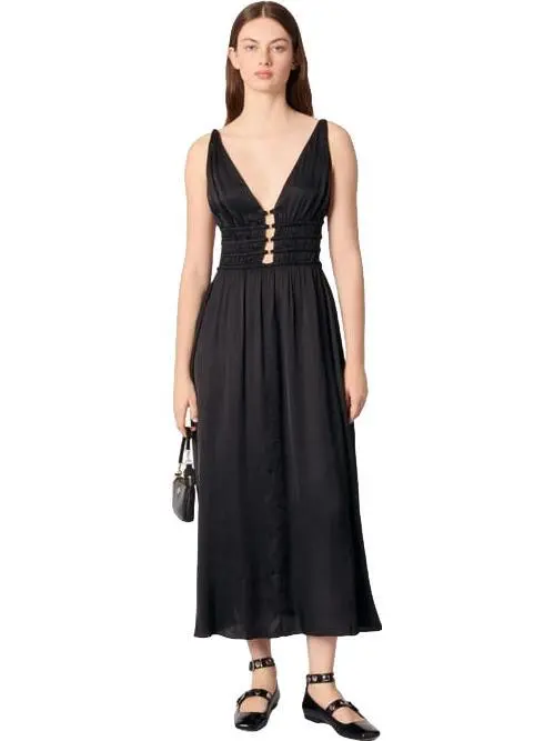 Maje Openwork Satin-effect Maxi Dress - Black