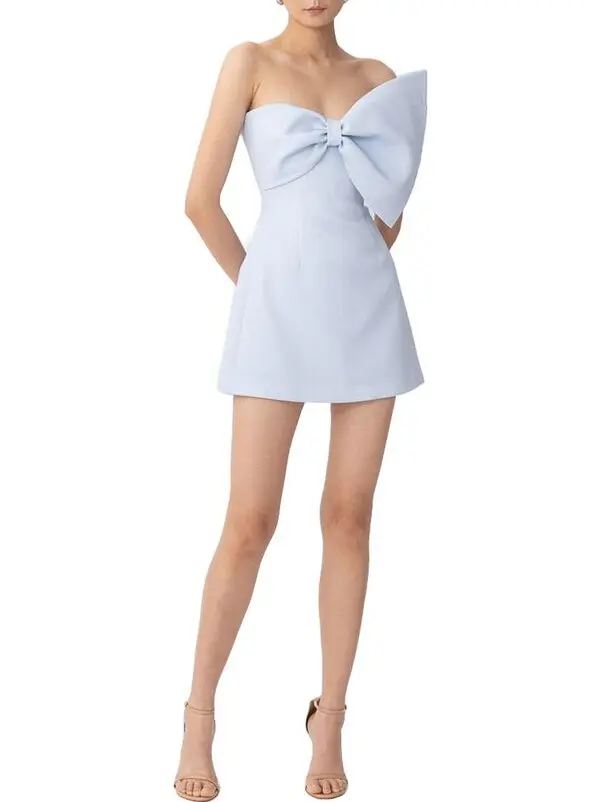 SAU LEE Elly Asymmetric Bow Mini Dress - Pastel Blue