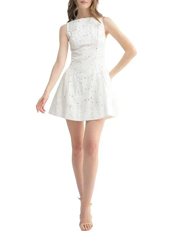ALL IN FAVOR Embroidered Eyelet Sleeveless Fit & Flare Dress - White