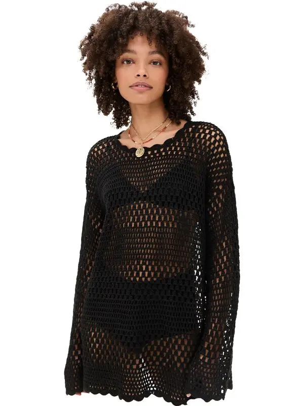 Show Me Your Mumu Paula Crochet Pullover - Black Crochet
