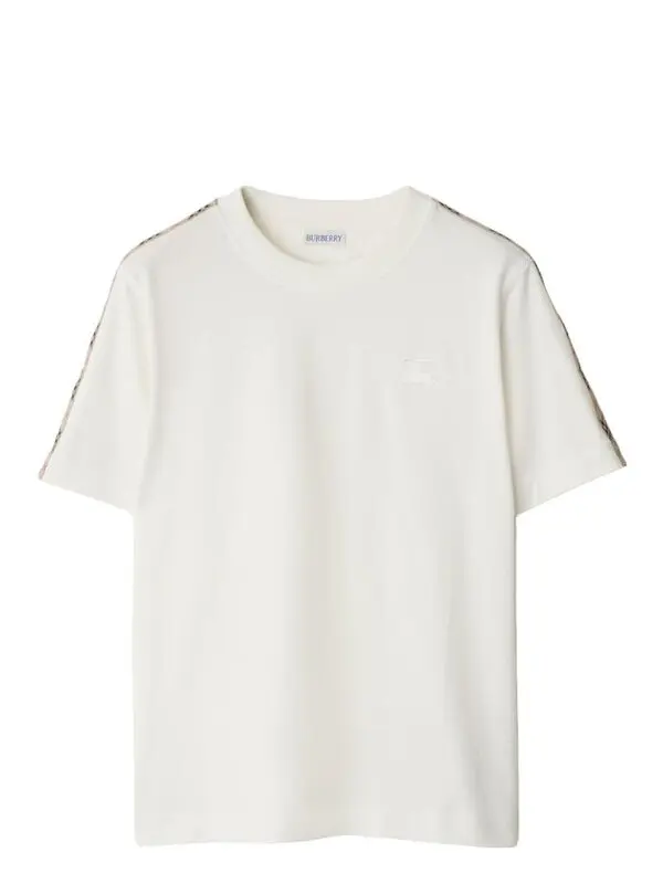 Burberry Check Trim Cotton T-shirt - Chalk
