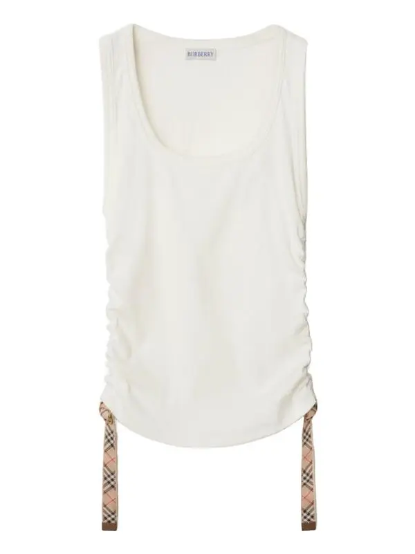 Burberry Rib-knit Tank Top With Adjustable Check Straps - Chalk White