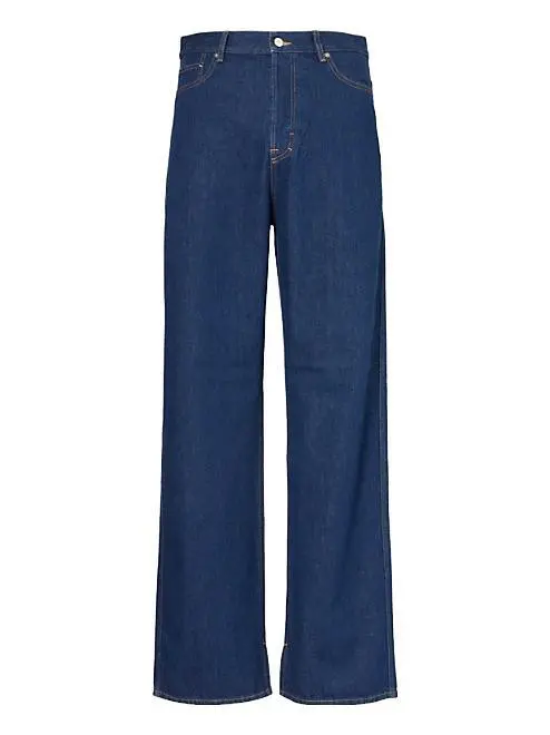 Gucci Embroidered Wide-leg High-rise Jeans - Dark Blue Mix