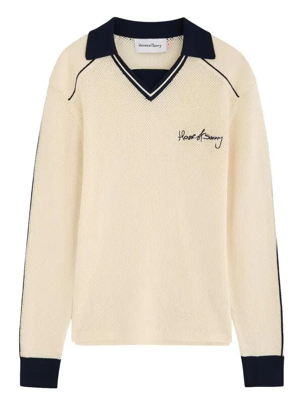 HOUSE OF SUNNY Open-knit Cotton Polo Jumper - Cream