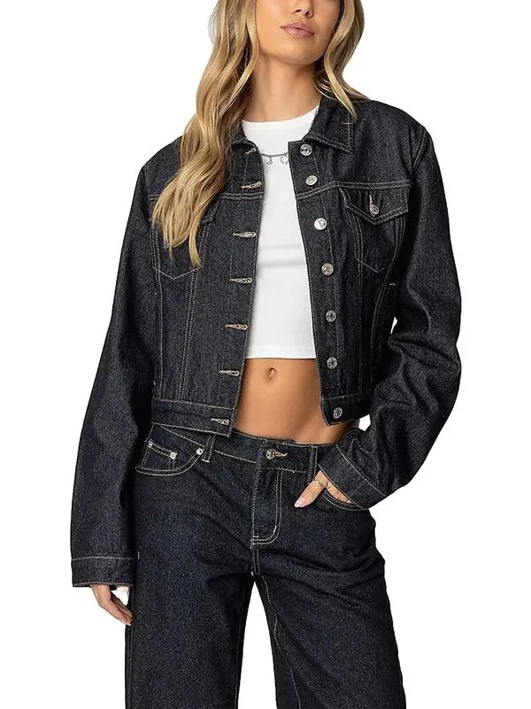 EDIKTED Barb Denim Jacket - Indigo Blue Raw Washed