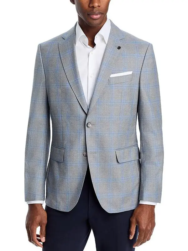 BOSS Plaid Slim Fit Sport Coat - Silver