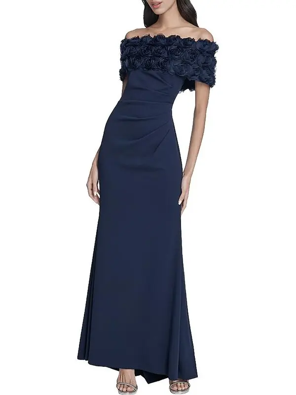 Eliza J Off-the-shoulder Side Tuck Gown - Navy
